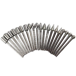 Stone Carving Set Diamond Burrs for Engraving, Grinding, Polishing Stone, Rocks, Jewelry, Glass, Ceramics, Nails Compatible with Dremel Rotary Tools 1/8 inch Shank 20 Pieces Set