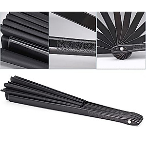HONSHEN Folding Fan Chinese Hand Fan Performance Fan Nylon-Cloth Fan 13 inch (Black)