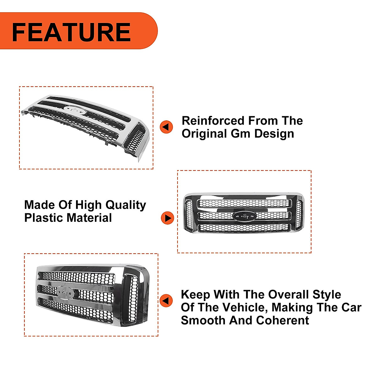 ECOTRIC Front Grille Compatible with Ford 1999-2004 F250 F350 Super Duty 2000-2004 Excursion New Grille Chrome Mesh Style