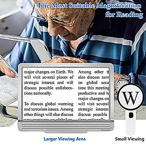 NZQXJXZ 5X Rechargeable Full Book Page Magnifier 6" x 9" Magnifying Glass for Reading 43 Ultra Bright LED Light Small Print Magnifier Lightweight for Low Eyesight Person and Seniors