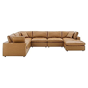 Modway Commix Modular Sofa, U Shaped Reclining Sectional, Tan Vegan Leather