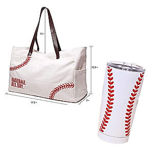 JIU HONG CHAO Baseball Mom Tote Handbag & 20OZ Tumbler Mugs Packages Baseball Embroidery Sports Mom Bag Baseball Themed Gifts for Women Baseball Coaches Lover