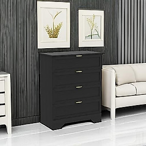 UYIHOME Modern 4 Drawer Dresser, 37inch Tall Dresser Chest with Large Drawer, Wood Dresser Storage Cabinet Organizer Unit for Bedroom, Closet, Living Room, Cloakroom, Entryway, Black