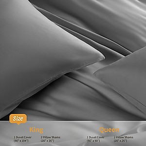 Shilucheng Cotton Tencel King Duvet Covers Set, Breathable, Cooling, Silky Eucalyptus Lyocell Comforter Cover Hotel Collection Bedding, 1 Duvet Cover, 2 Shams(Dark Grey,King)
