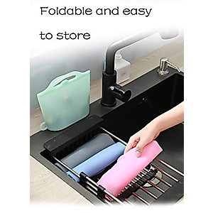 Upgraded 2 Pack Reusable Silicone Food Bag Zip Lock Containers, BPA Free Leakproof Storage Bags for Fruit/Snack/Vegetables (Pink/Blue)