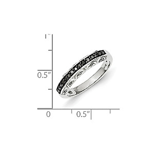 Size 7 Solid 925 Sterling Silver Black and White Diamond Ring (3mm) (.3ct.)