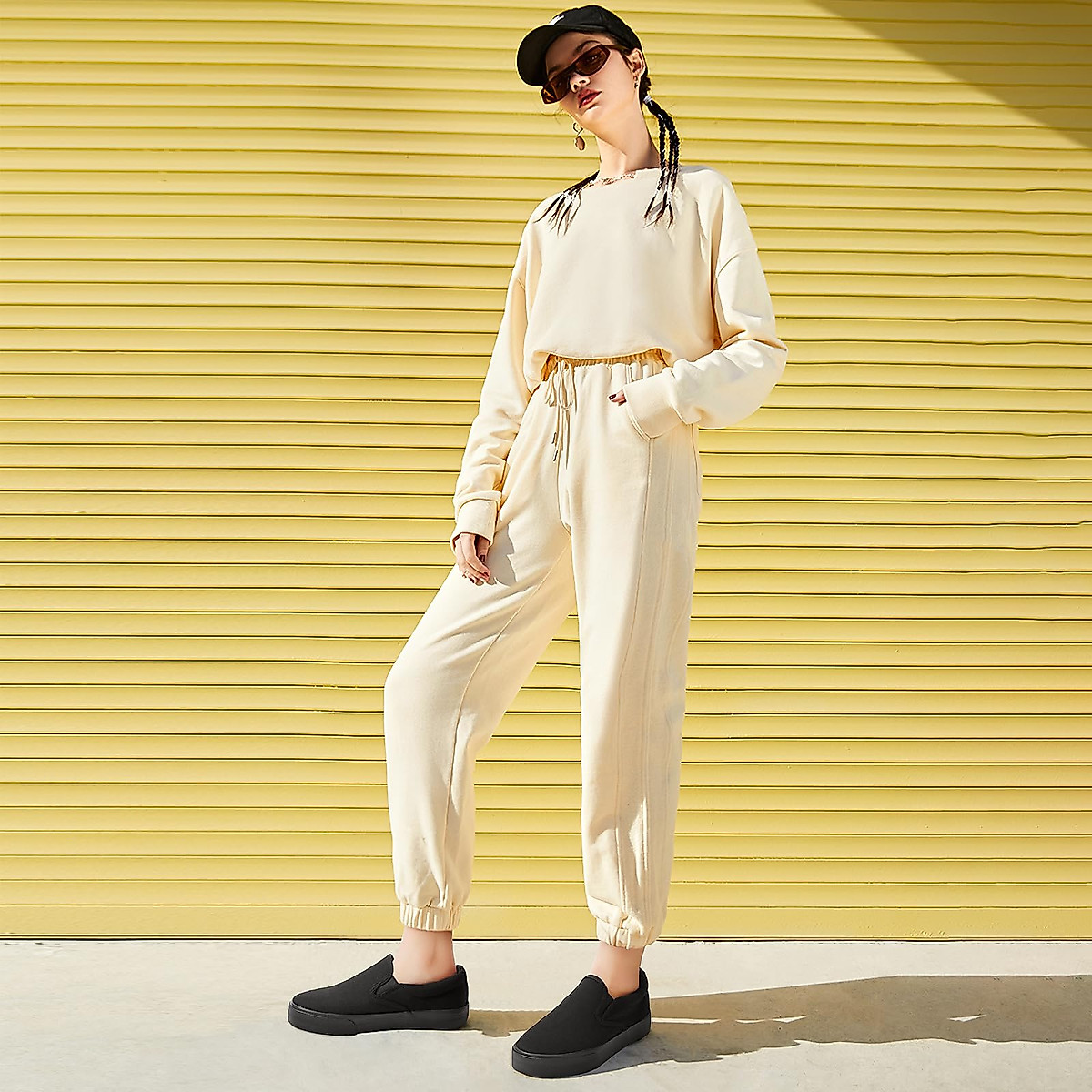 Women's Canvas Slip On Shoes Fashion Sneakers Flats Shoes White Canvas Shoes(Full Black.US6)