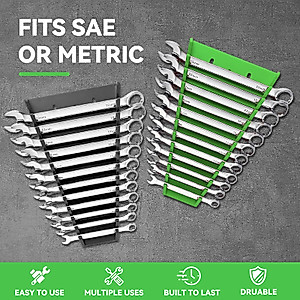 FTIHTRY 4Pack Magnetic Wrench Organizer wrench rack Tool Trays, Premium Quality Wrench Holder SAE(1/4" - 1/16") and Metric(6mm-24mm)