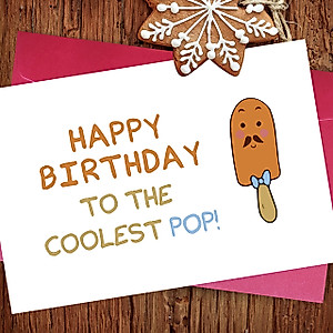 Norssiby Funny Birthday Pun Card, Cute Birthday Card for Papa, Dad, Happy Birthday to The Coolest Pop, Popsicle Card