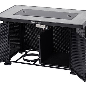 44 Inch Propane Fire Pit Table, PioneerWorks 50000BTU Rectangle Fire Table with Cover & Rain Cover, Sturdy Steel and Iron Fence Surface, CSA Safety Certified, Companion for Your Garden (Double Door)