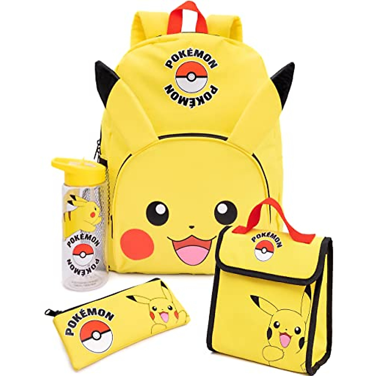 Pokemon Pikachu Backpack Set 4 Piece Lunch Box Water Bottle Pencil Case Set Yellow