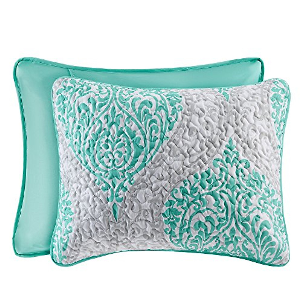 Comfort Spaces Coco 3 Piece Quilt Coverlet Bedspread Ultra Soft Printed Damask Pattern Hypoallergenic Bedding Set, Full/Queen, Teal - Grey