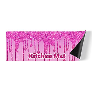 Pink Glitter Dripping Personalized Kitchen Mat Rug,Custom Floor Door Mat Anti-Slip Rugs for Kitchen,Bathroom,Laundry,48x17Inch