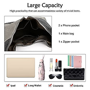 Women's Canvas Hobo Handbag Casual Large Capacity Top-Handle Shopping Bag Tote Shoulder Purse Satchels (Blue)