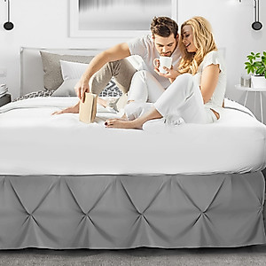 Nestl Dark Grey Bed Skirt King Size, Pinch Pleat King Bed Skirt, 14" Inch Drop King Bedskirt, Hotel Quality Dark Grey Bed Skirts Premium Microfiber Bedskirt for King Bed, Dark Grey King Size Bed Skirt