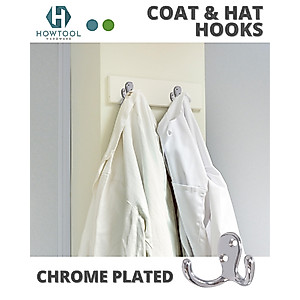 HOWTOOL Double Robe Hook 5 Pack Chrome with Screws Wall Mounted Towel Scarf