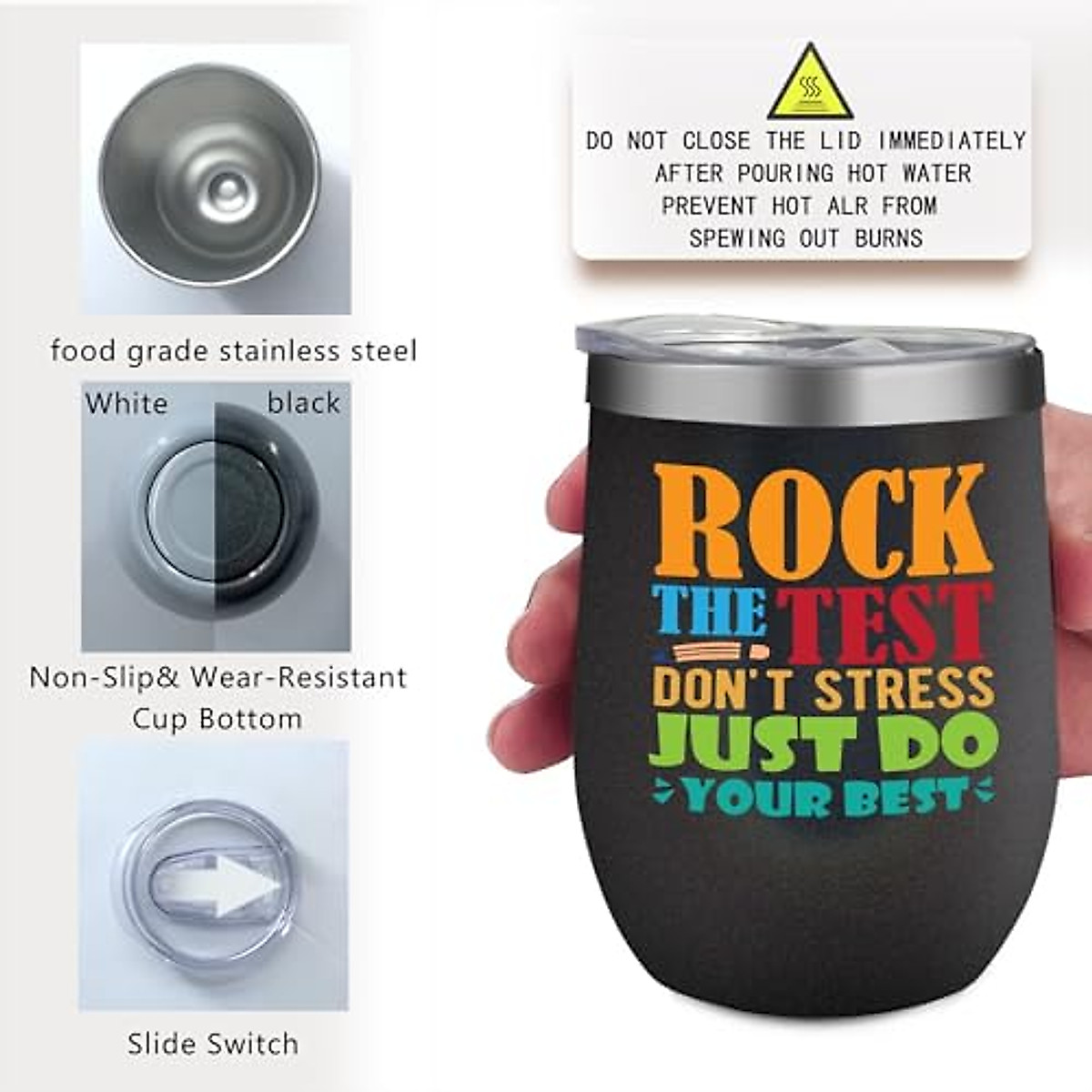 Rock The Tests Don't Stress Just Do Your Bests Travel Cup with Straw and Lid Aesthetic Mugs Design Gifts Girlfriend