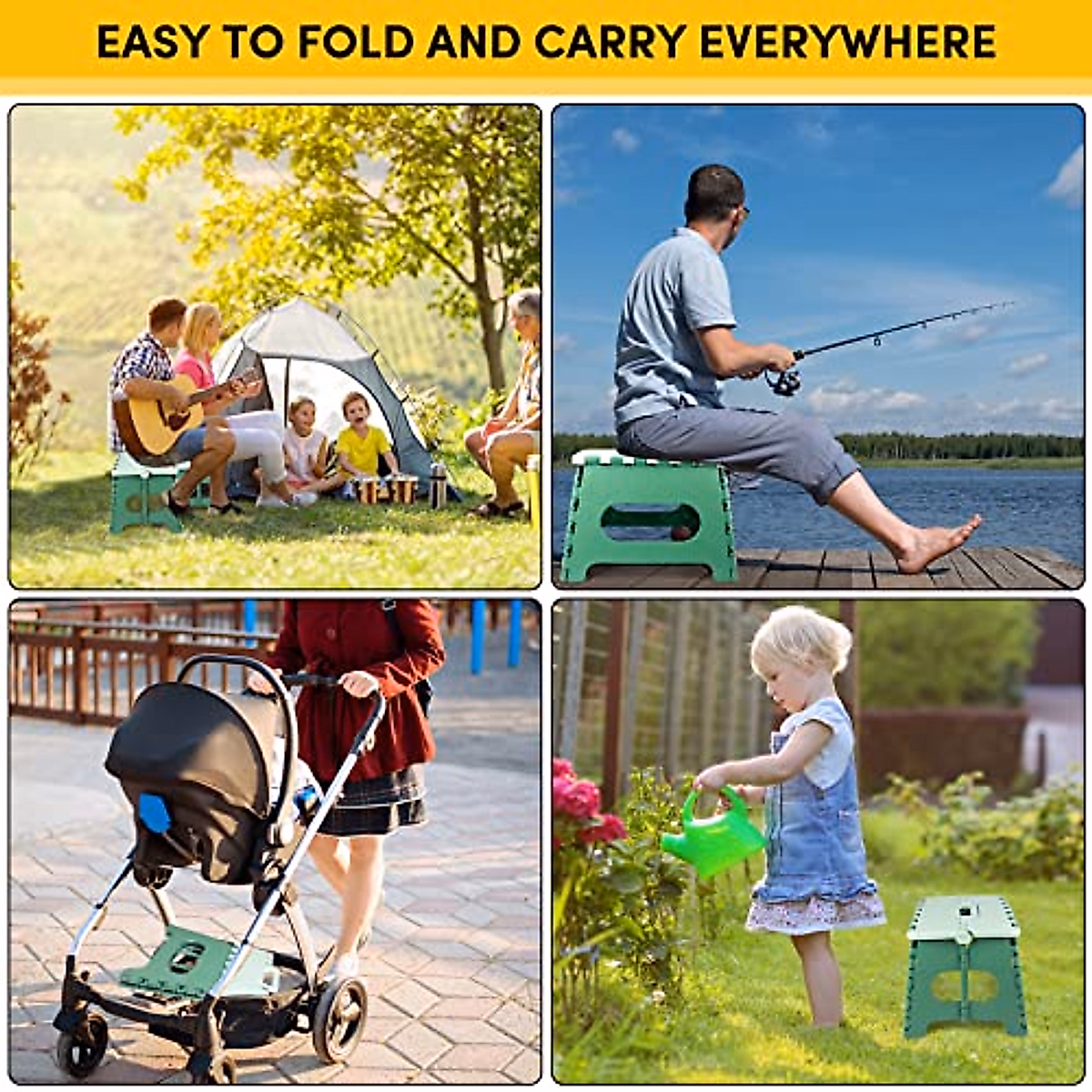 DEDU Folding Step Stool Kids and Adults 2 Pack 9 Inch, Non-Slip Collapsible Stepping Stools for Kids 165 lbs Capacity, Plastic Foldable Step Stools Heavy Duty Portable Great for Bathroom (Green)