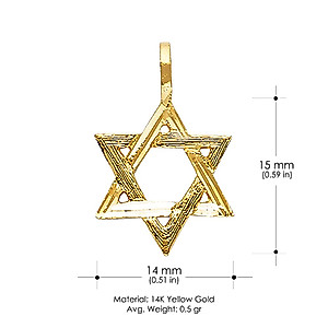 Ioka 14K Yellow Gold Star of David Charm Pendant with 0.9mm Wheat Chain Necklace - 16"