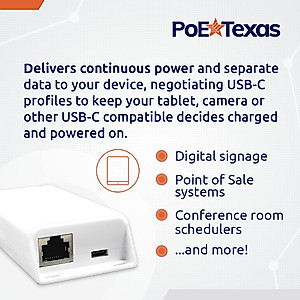 PoE Texas PoE+ Power and Separate Gigabit Data, Compatible with Google Mesh, Eero, Nest Cam, Apple Pro, Air, & Mini Tablets, Google Pixel, Surface Go, Samsung Galaxy & Others.