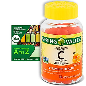 Spring Valley Vegetarian Vitamin C Gummies for Adults, 250 mg, 70 Ct + “Vitamins & Minerals - A to Z - Better Idea Guide©” (1 Pack 70 Count)