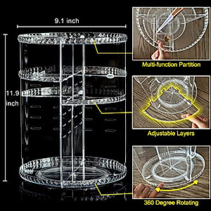 COMODID Makeup Organizer, 360 Degree Rotating Adjustable Cosmetic Storage Display Case with 8 Layers Large Capacity, Crystal Clear
