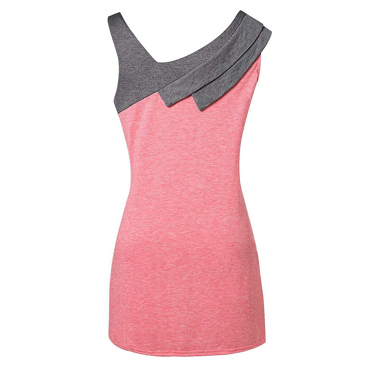 Women's Casual Sleeveless Tops,Loose Color Block Blouse Button T-Shirt Skew Neck Asymmetric Tank Tops Summer Tunic Pink