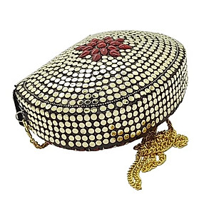 Trend Overseas Multicolor Acrylic Stone Golden metal Bead Clutch Girls Bridal Bag for women/Girl party clutch, Acrylic Red