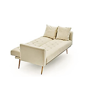 68.3" Loveseat Sofa Bed Convertible Sleeper Couch Daybed, Multifunctional Velvet Upholstered Folding Recliner, Splitback Small Futon Sofá Couches, 2 Seaters with Metal Legs&Two Pillows for Living Room