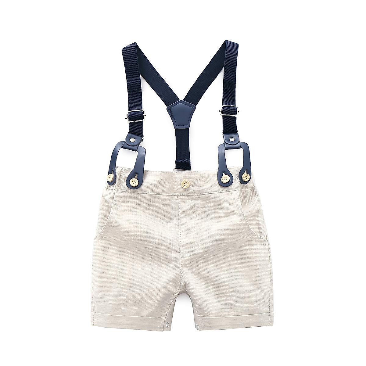 Baby Boys Gentleman Outfits Suits, Infant Short Sleeve Shirt+Bib Pants+Bow Tie Overalls Clothes Set