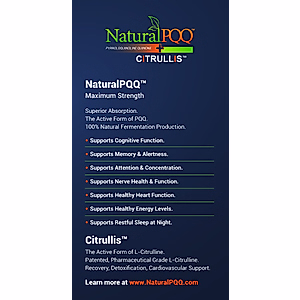 NaturalPQQ - Mitochondrial Energy Nitric Oxide Booster - Citrullis for Extended Energy. 20mg (Pyrroloquinoline Quinone)