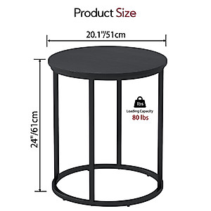 Yusong Round End Table, 20" Accent Small Side Table Nightstand Modern Bedside Table for Living Room Bedroom Office Small Spaces,Black