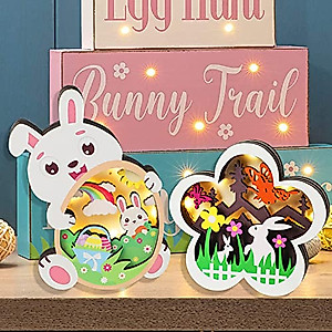 FOIMAS Easter Wooden Table Sign,Light Up Bunny Egg Table Centerpiece Topper for Easter Table Top Party Decoration Supply