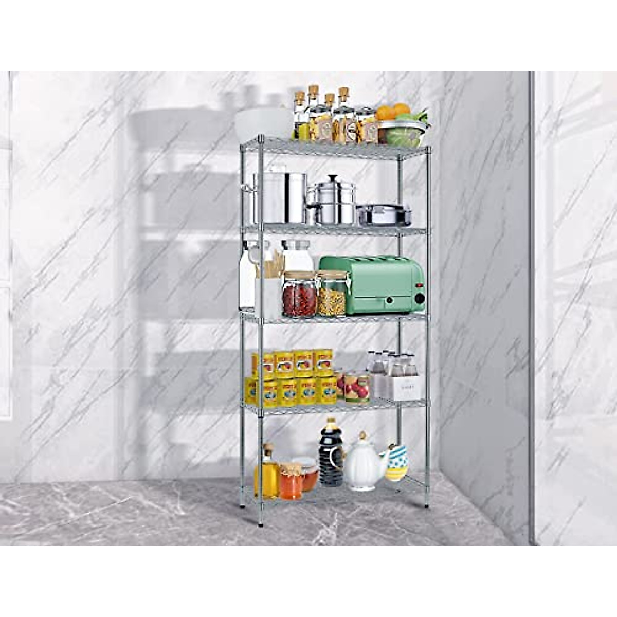 BIQWBIC 5 Tier Wire Shelving Unit Storage Rack, Metal Adjustable Storage Shelves for Bathroom Laundry Room, Wire Standing Storage Shelf Units, 36" Lx14 Wx72 H, 1250 Lbs Capacity, Chrome