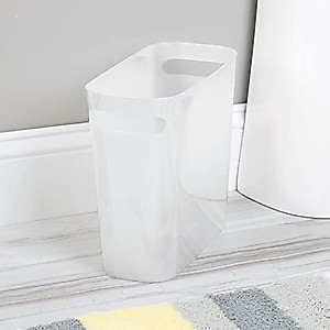 mDesign Plastic Small Trash Can, 1.5 Gallon/5.7-Liter Wastebasket, Narrow Garbage Bin with Handles for Bathroom, Laundry, Home Office - Holds Waste, Recycling, 10" High - Aura Collection, Frost White