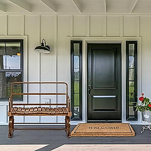 OLRIK Outdoor Rocking Chair, 2 Person Outdoor Rocking Chair with Coated Frame and Wooden seat Cushion, for Camping, Patio, Lawn, Garden, Yard or Balcony, Brown