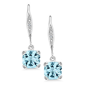 Gem Stone King 925 Sterling Silver Sky Blue Topaz and White Diamond Earrings For Women (3.71 Cttw, Gemstone November Birthstone, Cushion 7MM)