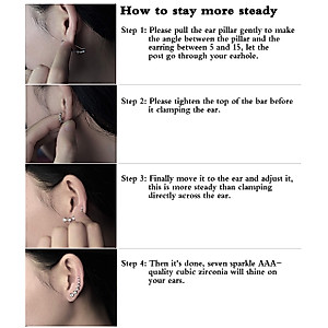 Earring for Women Cartilage 7 Crystals Ear Cuffs Hoop Climber S925 Sterling Silver Earrings with Cubic Zirconia CZ Hypoallergenic Piercing Gifts for Her