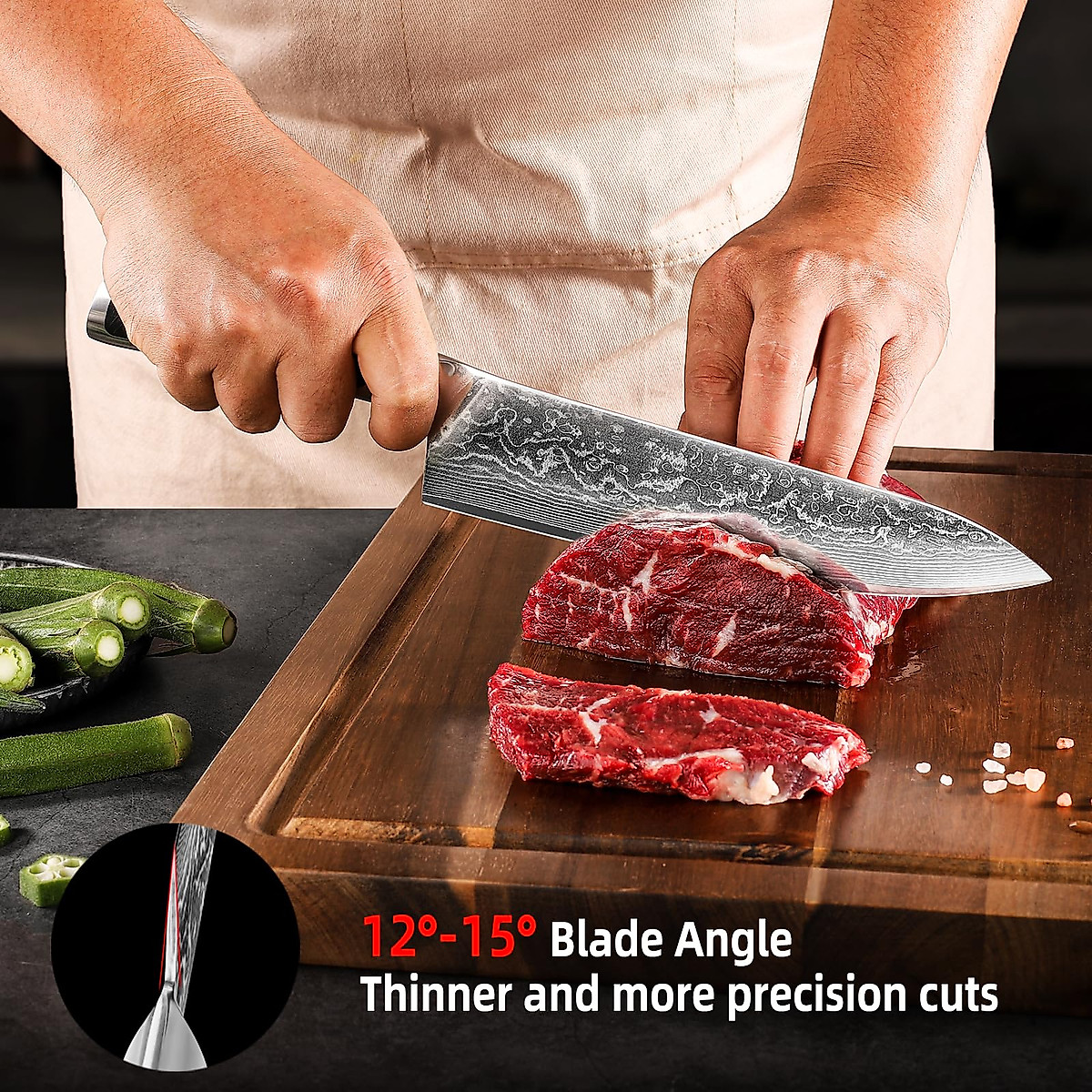 Sunnecko Chef Knife 8 Inch, Damascus Kitchen Knife Japanese Chefs Knife Vg10 High Carbon Stainless Steel