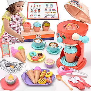 G.C 61Pcs Ice Cream Play Set Toy Kids Toddlers Pretend Play Ice Cream Maker Shop Counter Apron Scoop Dessert Food Kitchen Accessories Playset Girls Boys Birthday Gifts for 3 4 5 6 Years Old
