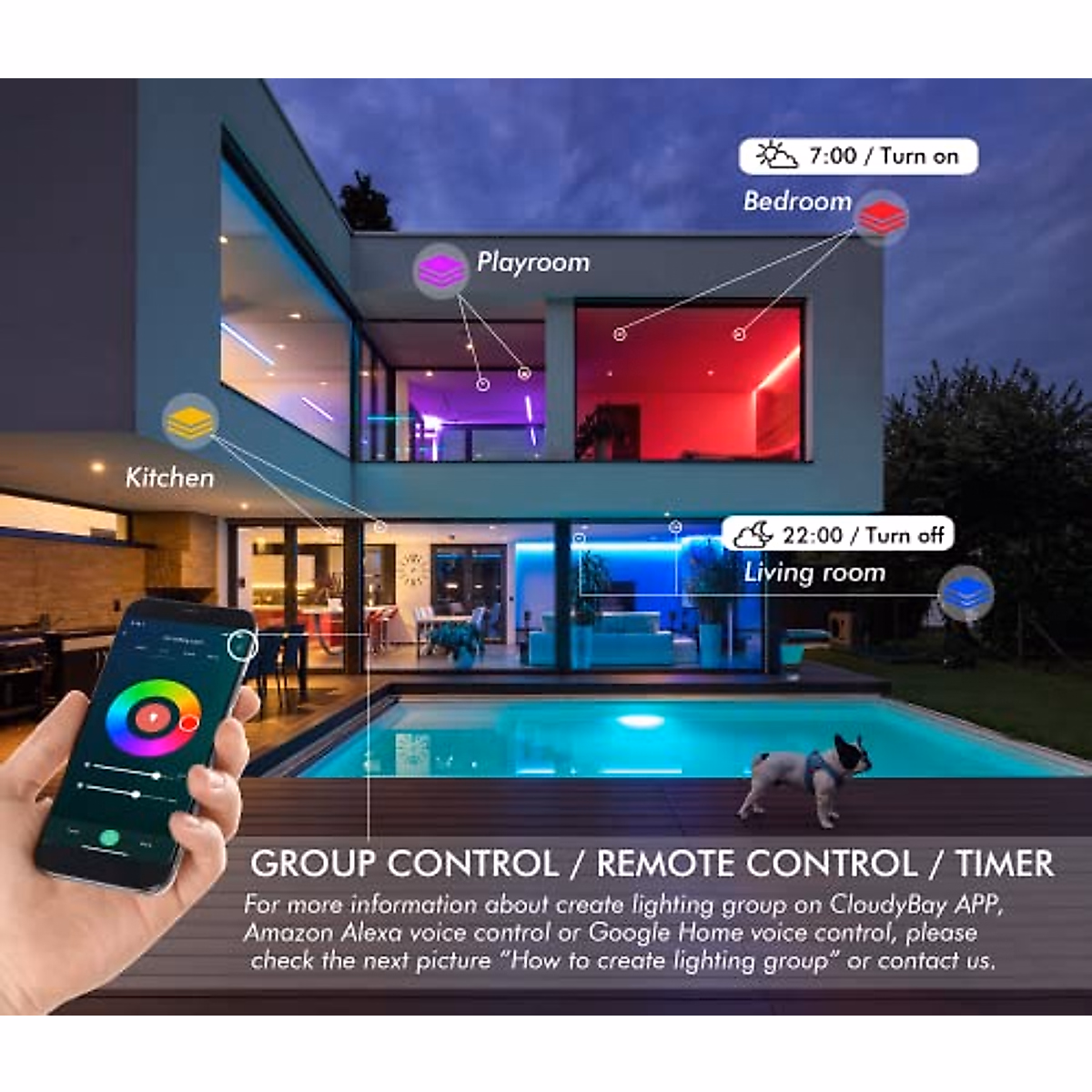 CLOUDY BAY [6 Pack] 6inch Smart WiFi LED Recessed Lights,RGBCW Color Changing Recessed Lighting,Compatible with Alexa and Google Home Assistant,No Hub Required,15W 2700K-6500K,CRI90+ Wet Location