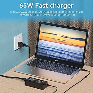 19V 3.42A 65W AC Laptop Charger for Acer Aspire 5 E15 E1 F15 ES1 E5-574 E5-575 E5-575-33BM A515-43-R19L Aspire 7560 5517 5253 5750 5250 5349 5552 5733 5532 Adapter Supply Cord