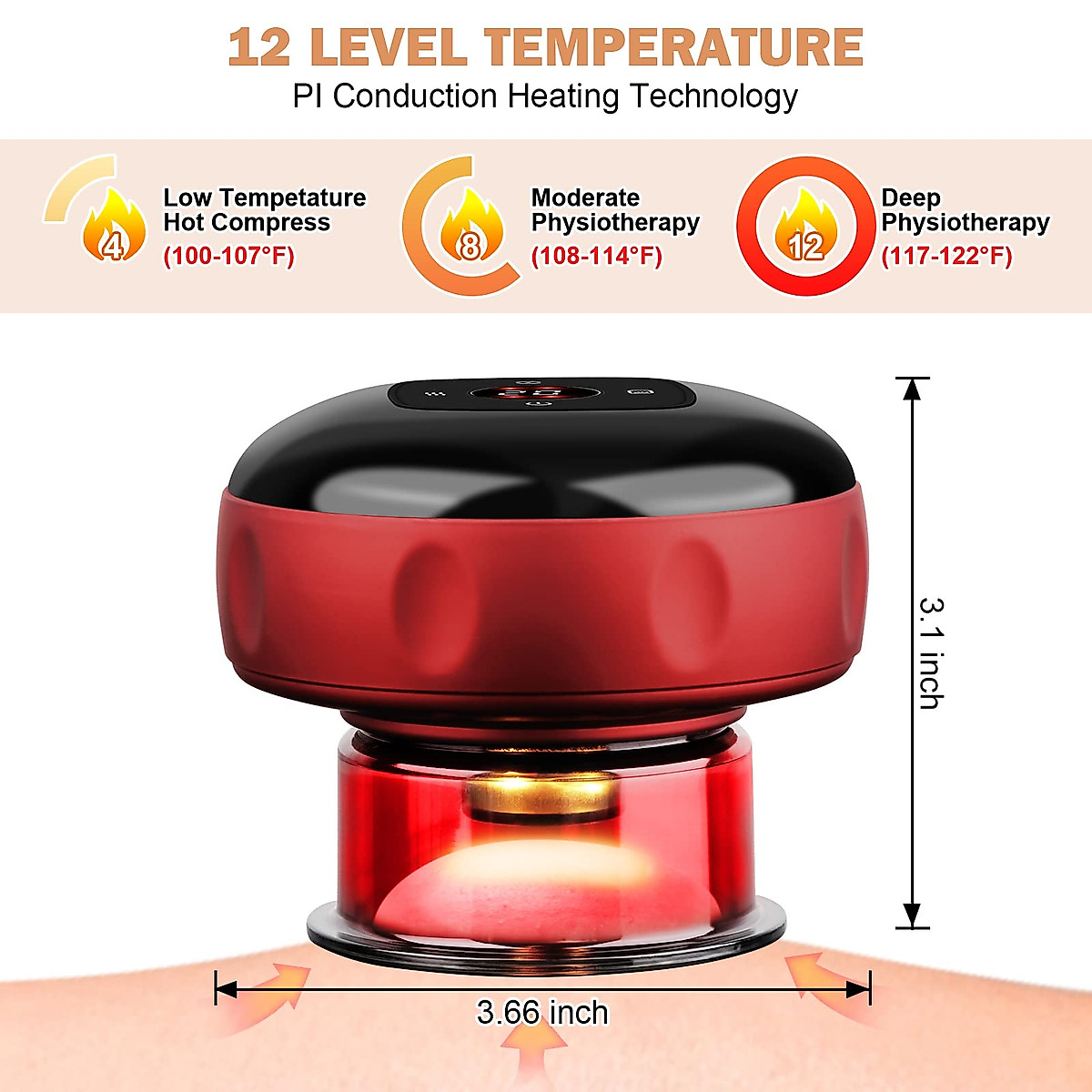 MOCHI MCFD Electric Cupping Therapy Set, Smart Dynamic Cupping Machine Cupping Device Cellulite 3 in 1 Vacuum Therapy Machine Scrapping Cupping Tool, 12 Levels Temperature & Suction