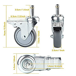 DBREAKS 3-Inch Stem Casters Wheels, Heavy Duty TPR Replacement Wheels, Set of 4 Swivel Rubber Wheel, Creeper Wheels with Locking Brakes and Sockets, for cart, Wire Shelving Racks, Workbench