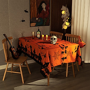 MikiUp Rectangle Halloween Tablecloth - Haunted House Decorative Holiday Table Cloth, Waterproof and Washable Fabric Table Cover for Party Kitchen Dining Room Indoor, 60 x 84 Inch