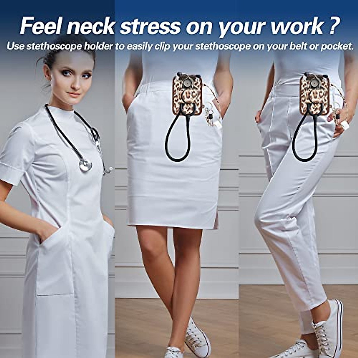 Stethoscope Holder Hip Clip with Pen Slot, Tape Strap and Keyring, Stethoscope Holder Carrier on Belt Pants and Scrubs, Universal Fit for All Stethoscope for Nurses Doctors, Nursing Students.
