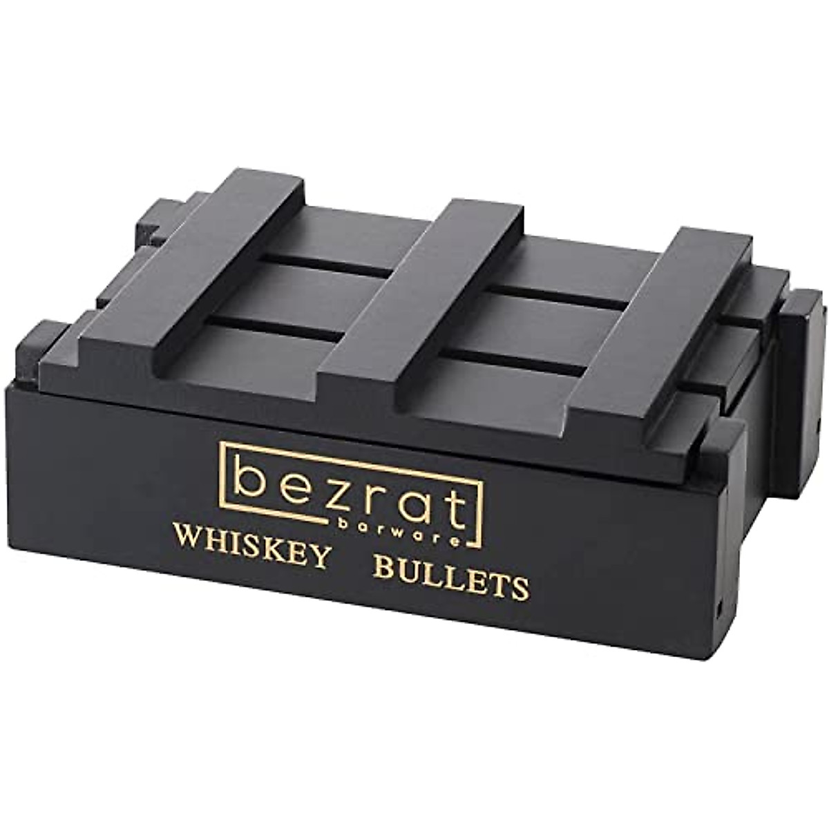 Whisksey Stones Gift Set - Set of 6 Gold Chilling Stones - Rocks Ice Cubes - Beautiful Military Wooden Gift Box for Men, Christmas Stocking Stuffers for Dad