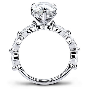 Rinxes Women's Engagement rings 8*12mm Pear Cut 4 CT D Color VVS1 925 Silver Wedding Anniversary Moissanite Ring For Women Size 5-10 (Moissanite, 5.5)