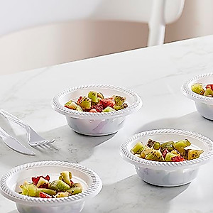 PLASTICPRO 100 PCS White Plastic Bowls 5 oz Premium Quality Light Weight Dishes Disposable Small Plastic Bowls for Dessert Appetizers Soups for Parties Weddings