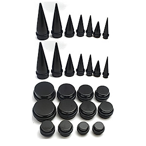 24pc 00g 1/2 9/16 5/8 3/4 7/8 Inch Gauges Ear Stretching Kit Black Tapers and Plugs Plus Instructions